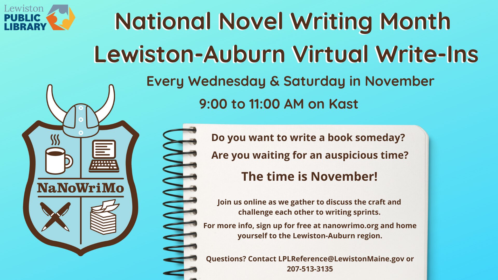 National Novel Writing Month: Virtual Write-Ins // Lewiston Public ...